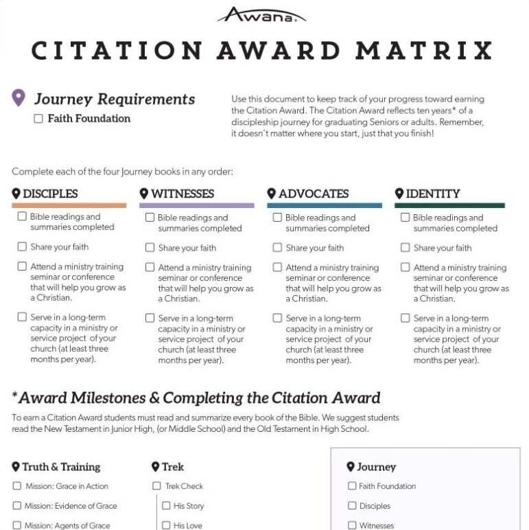 Citation Matrix and Journey Reading Plans - Awana Clubs